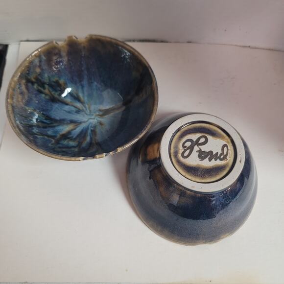 J bond | Dining | Pair 2 Notched Bowls 7 X 35 Blue Brown Earthtone Jake ...